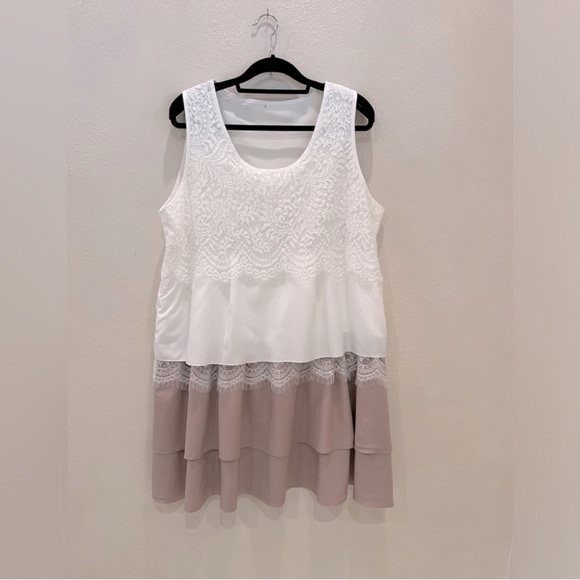Dresses | Elegant White And Tan Lace Mini Dress Nwot 2x | Poshmark